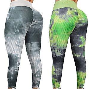 Bblulu 2 Pack High Waist Leggings for Women Anti Cellulite Textured Yoga Pants Scrunch Booty Lifting Workout Tights for Women