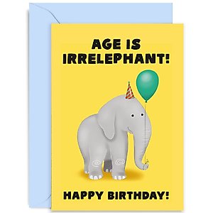 Old English Co. Funny Birthday Card for Men or Women - Age Is Ireelephant Elephant Pun Joke - Hppy Birthday Card for Brother, Sister, Daughter, Son, Dad, Mum| Blank Inside with Envelope