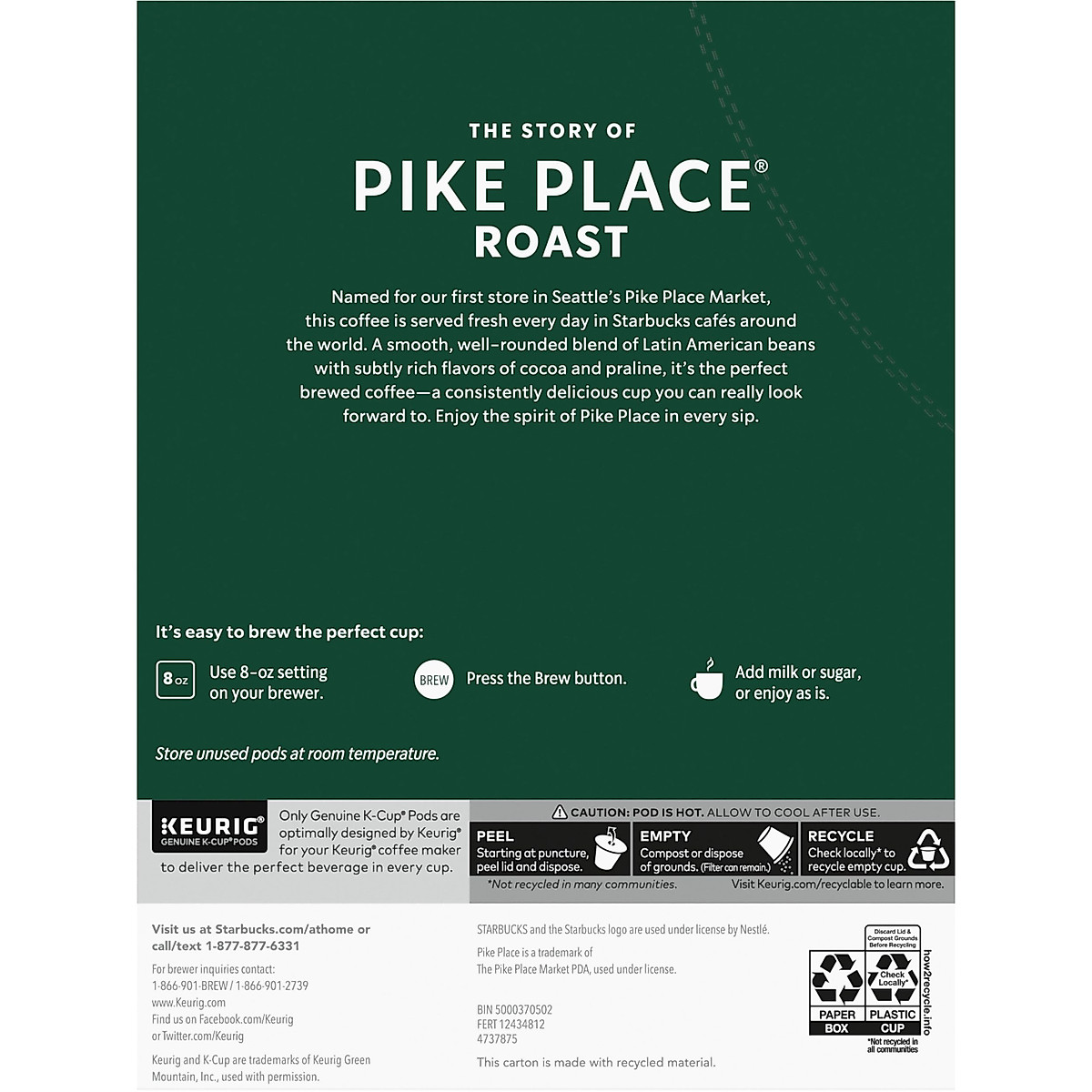 Starbucks K-Cup Coffee Pods—Medium Roast Coffee—Pike Place Roast for Keurig Brewers—100% Arabica—4 boxes (96 pods total)