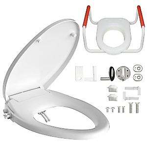 R&T Bidet Seats & Toilet Raised Seat with Handles,1 Elongated Non-Electric Bidet Toilet Seat,1 Toilet Seat Riser Suit For Seniors Elderly Disabled Handicap Kids Pregnancy