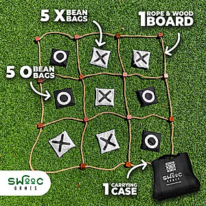 SWOOC Games - Giant Tic Tac Toe Outdoor Game | 3ft x 3ft | Instant Setup, No Assembly | Bean Bag Toss Outdoor Games for Kids 8-12 | Giant Yard Games for Adults | Giant Lawn Games | Backyard Games