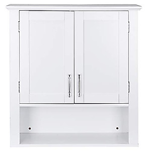 SUPER DEAL Bathroom Wall Cabinet Over The Toilet, Medicine Cabinet with Two Doors and Three Shelves, White