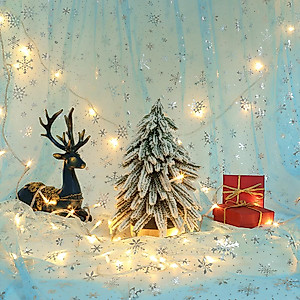 GORGECRAFT Christmas Snowflake Shiny Sheer Fabric 67 Inch Wide Sky Blue Silver Foil Organza Mesh Ribbon Fabric Silky Tulle Tablecloth Net Gauze for Birthday Wedding Party Gift DIY Craft 3 Yards