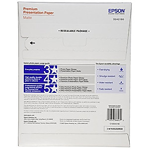 Epson Premium Presentation Paper MATTE (8.5x11 Inches, 100 Sheets) (S042180),Black