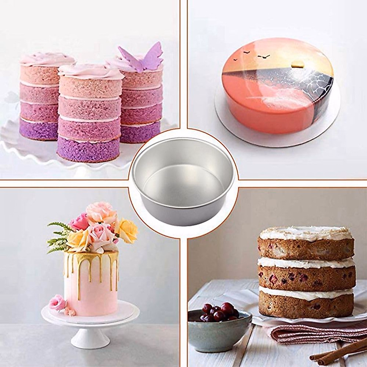 4/6/7/8/9/10/12 inch Round Cake Pans Aluminum Alloy Deep Cake Baking Pan Oven Baking Pans Cake Tin for Baking Layer Wedding Birthday Cake(4inch)