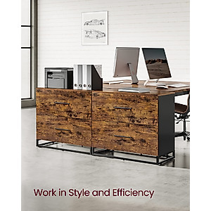 VASAGLE Lateral File Cabinet, Home Office Printer Stand, 2-Drawer Filing Cabinet, with Anti-tip Interlocking Mechanism, for A4, Letter-Size, Legal-Size Hanging Files, Rustic Brown and Black UOFC053B01