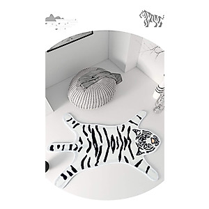 Tiger Print Rug Cartoon Cute Faux Area Rugs Fluffy Animal Print Mat Carpet Kids Small Rugs for Playroom Room Home Decor (2.6x1.8Ft /32.2" Lx21.4 W（54.5x82cm）,White)