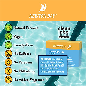 Newton Bay Swimmers Soap | All Natural Body and Face Wash Soap Bar | Gently Washes Away Chlorine After Swimming | Revitalizes Sensitive Skin | 2-Pack of 4 Ounce Soap Bars