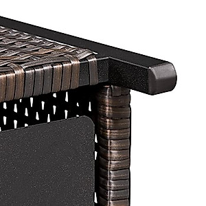 Yaheetech PE Wicker Side Table End Table Outdoor Patio Umbrella Stand All Weather Bistro Table, with 1.5" Umbrella Hole, for Garden, Pool, Deck