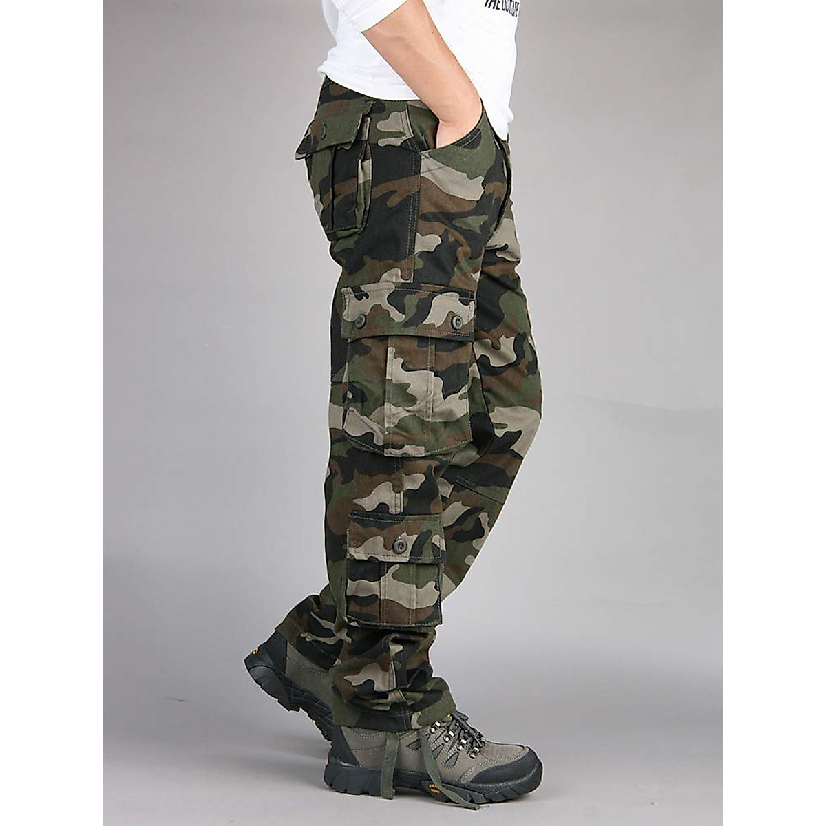 Men's Relaxed Fit Cargo Pants,Outdoors Wild Military Army Camo Combat Work Pants with 8 Pockets Army Camo 34-US 32
