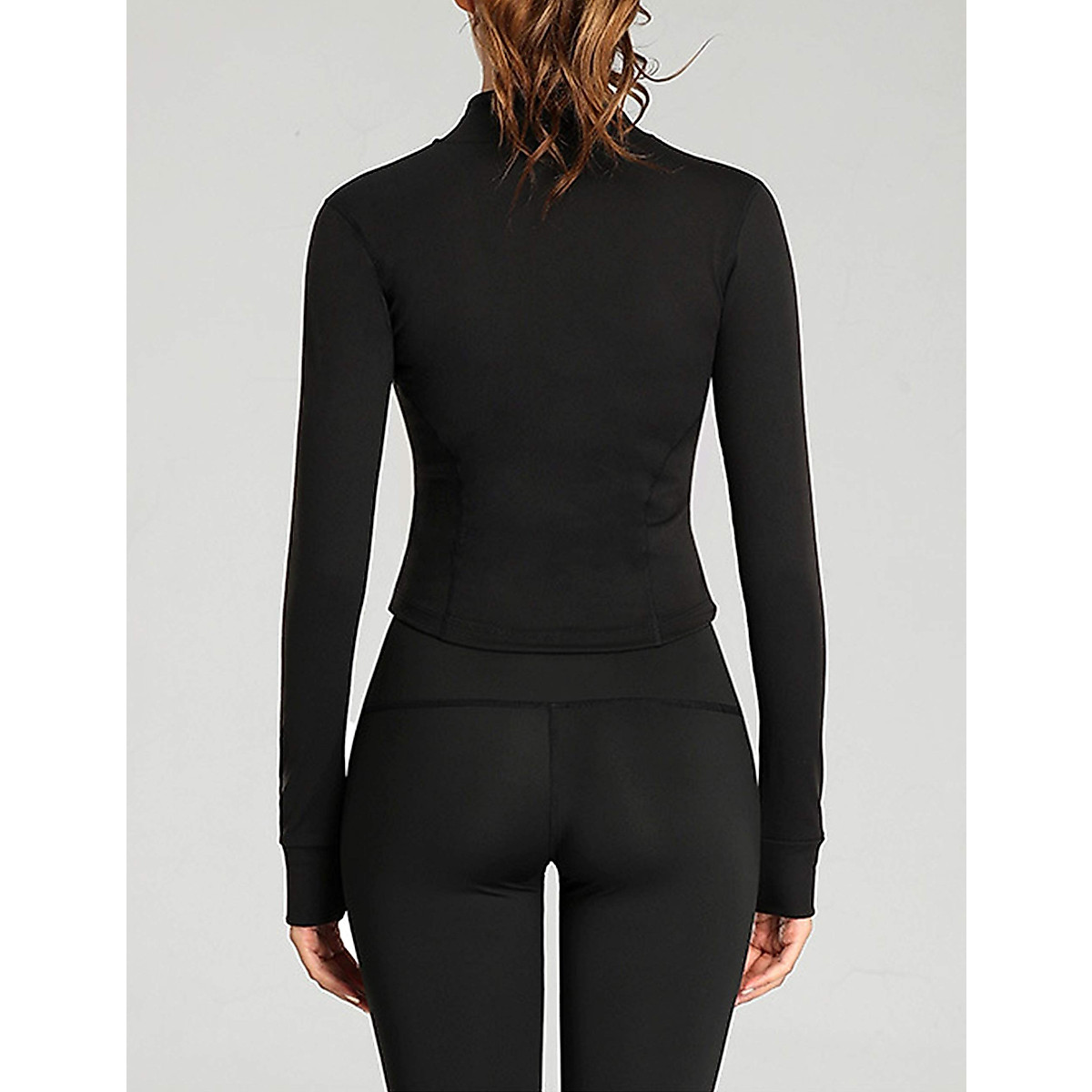 Yeokou Womens Active Zip Up Seamless Sports Running Track Jacket Tops with Thumbhole（Black-M）