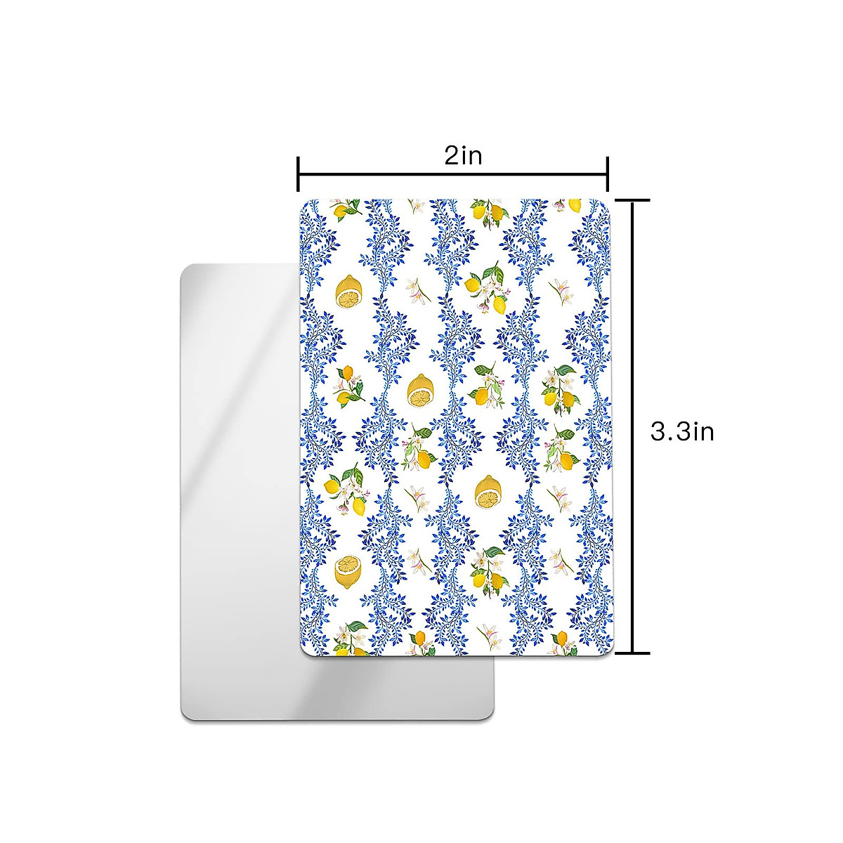 Carosoffe Summer Lemon Small Compact Mirror for Purse, Blue Leaves Flower Botanical Travel Makeup Mirror for Women Men, Rectangular Handheld Compact Pocket Mirror 4 PCS