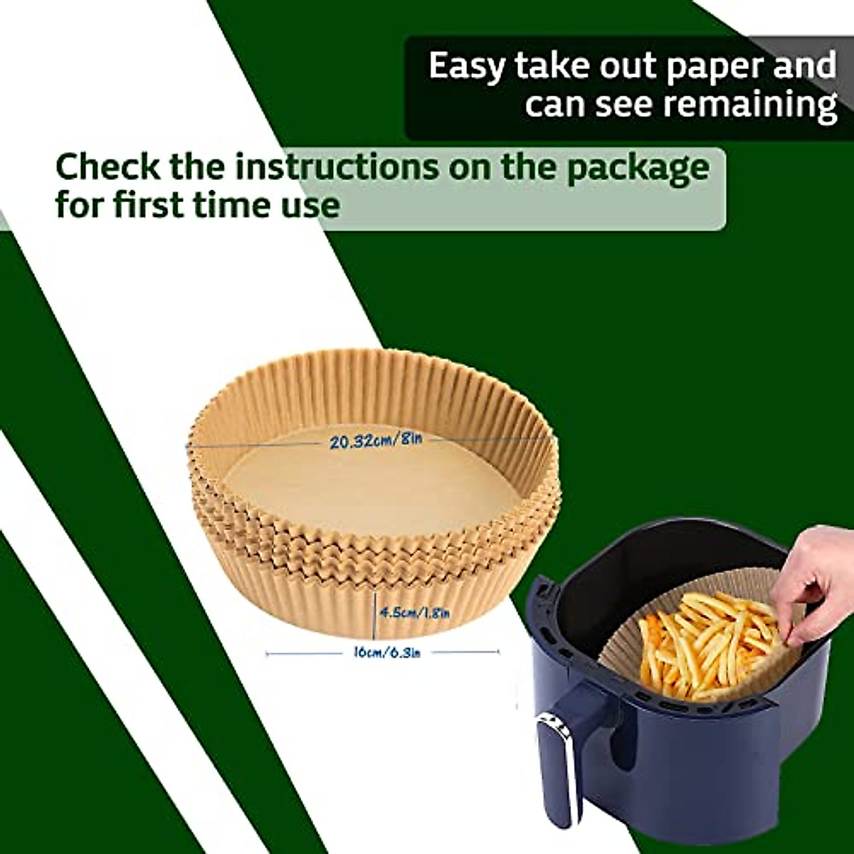 Air Fryer Disposable Paper Liner, Non-Stick Air Fryer Liners, Oil Resistant, Waterproof, Food Grade Baking Paper Baking Microwave Baking Paper, for All Air Fryers Above 3.5QT(50 PCS).