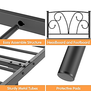 Timy Kids Twin Bed Frame with Headboard and Footboard, Metal Platform Bed Frame with 12 Inch Storage Space for Boys Girls Teens Adults, No Box Spring Needed, Black