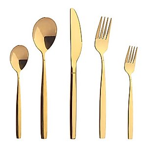 Gold Silverware Set for 4, 20 Piece Gold Utensils, 18/10 Stainless Steel Utensils Set Titanium Gold Plated, Dishwasher Safe Gold Flatware, Great for Wedding or Daily Use
