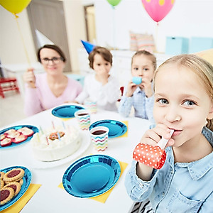 Blue Birthday Party Decorations Party Supplies Heavy Duty Disposable Metallic Blue Paper Plates and Napkins Dinnerware Set for Halloween,Baby Shower,Wedding-125PCS