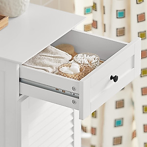 Haotian Bathroom Laundry Cabinet Laundry Chest Bathroom Storage Cabinet with Shutter Door and Laundry Basket, White, BZR73-W