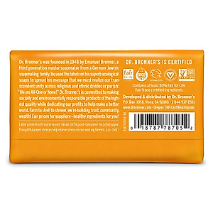 Dr. Bronner's - Pure-Castile Bar Soap (Citrus, 5 ounce) - Made with Organic Oils, For Face, Body and Hair, Gentle and Moisturizing, Biodegradable, Vegan, Cruelty-free, Non-GMO