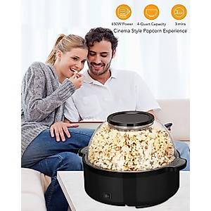 ACONEE Popcorn Maker Electric Hot-oil Popcorn Machine, 16 Cups Popcorn Maker with Nonstick Plate, Stirring Rod, 4Qts Large Lid for Reversible Serving Bowl, 2 Measuring Spoons & Cool Touch Handle