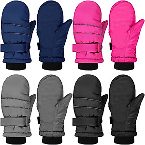 4 Pairs Kids Ski Mittens Gloves Waterproof Warm Snow Winter Mittens Gloves for Girls Boys Baby Toddlers Outdoor Activities (Classic Style, 5-8 Years)