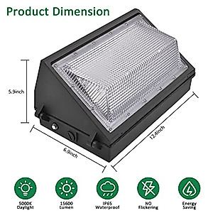 SZGMJIA 120W LED Wall Pack with Dusk to Dawn Photocell, 5000K Daylight, 15600LM, 600 Watt HPS/HID Replacement with ETL Listed, Commercial and Industrial Outdoor LED Security Lighting for Parking Lots