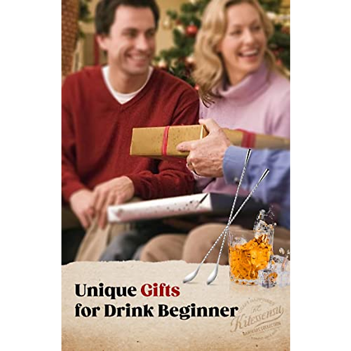 KITESSENSU Bar Spoon, 2 Pcs 12 Inches Stainless Steel Cocktail Mixing Spoons With Long Handle, Bartender Bar Stirring spoon for Layering, Stirring, Spiral Pattern