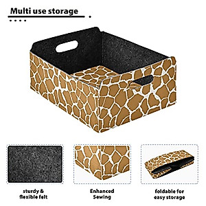 CaTaKu Foldable Storage Basket Animal Print Giraffe Collapsible Felt Storage Bins with Handle Drawer Organizer Bin Cube Shelf Box for Organizing Closet Clothes Office Books Bedroom
