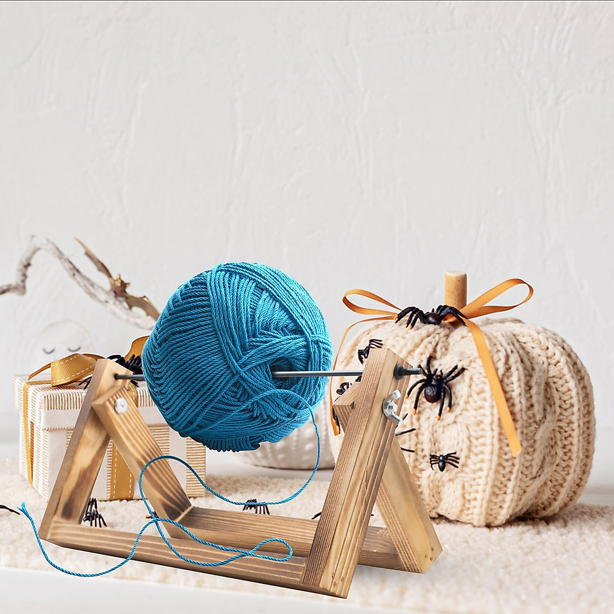 Horizontal Wooden Yarn Holder, Classic Spinning Yarn & Thread Holder Ball Holder for Crocheting Knitting Embroidery Accessory Gift Adjustable Embroidery Supply Tools for Art Craft, 11 * 5inch