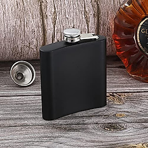 Hip Flask for Liquor 2PCS Black Thin Flasks with Silver Cap 6oz Stainless Steel Leakproof with 2 pcs Funnel for Gift, Camping, Wedding Party