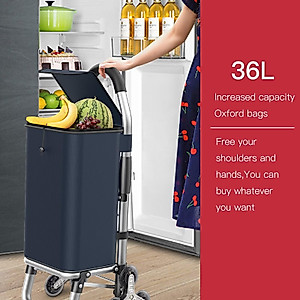 PIPRE Folding Shopping Cart with Wheels,Products Stair Climber,Used as a Shopping, Grocery, Laundry and Stair Climber Cart,Hold Up to 110 Pounds, Standard, (color，Checkerboard motif