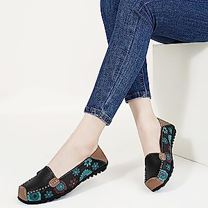 Ablanczoom Womens Loafers Flats Shoes: Women Comfortable Soft Floral Print Dress Loafer Casual Slip on Walking Driving Shoe Black