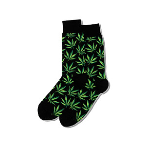 Hot Sox Mens Fun Conversation Starter Crew - 1 Pair Pack Cool Funny Pop Culture Gifts Casual Sock, Cannabis (Black), 6-12 US