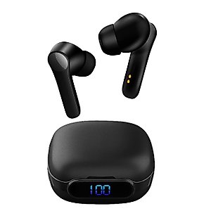 flymory Wireless Earbuds Active Noise Cancelling, Extra Deep Bass Earphones, Bluetooth 5.0 Headphones, IPX5 Waterproof, Touch Control Stereo Big Bass Cordless Headsets(Mini-Black)