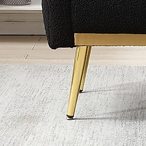 Tiophome Teddy Accent Modern Side Gold Legs & Waist Pillow, Single Sofa Couch Armchair Reading Chairs for Living Waiting Room Bedroom Black
