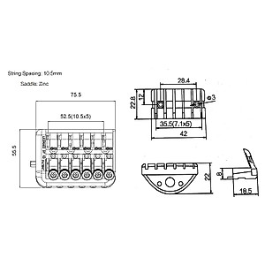 Guyker 6 String Saddle Headless Guitar Bridge Tailpiece With Worm Involved String Device for Headless Guitar Accessories Replacement Part W2004 Black