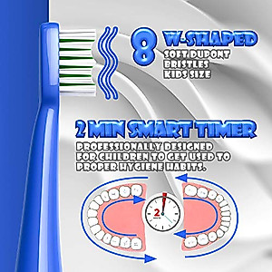 LEMARC USA Supersonic Kids Electric Toothbrush 8 Dupont Brush Heads, USB Rechargeable, Vibration Speed Control Plus Massage Mode, 2 Min Timer, Waterproof, for Age 3+