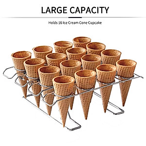 Newthinking Cupcake Cones Baking Rack, 16-Cavity Stainless Steel Ice Cream Cone Stand Holder Foldable Cake Decorating Pastry Tray Waffle Cones Holder for Baking, Cooling, Display