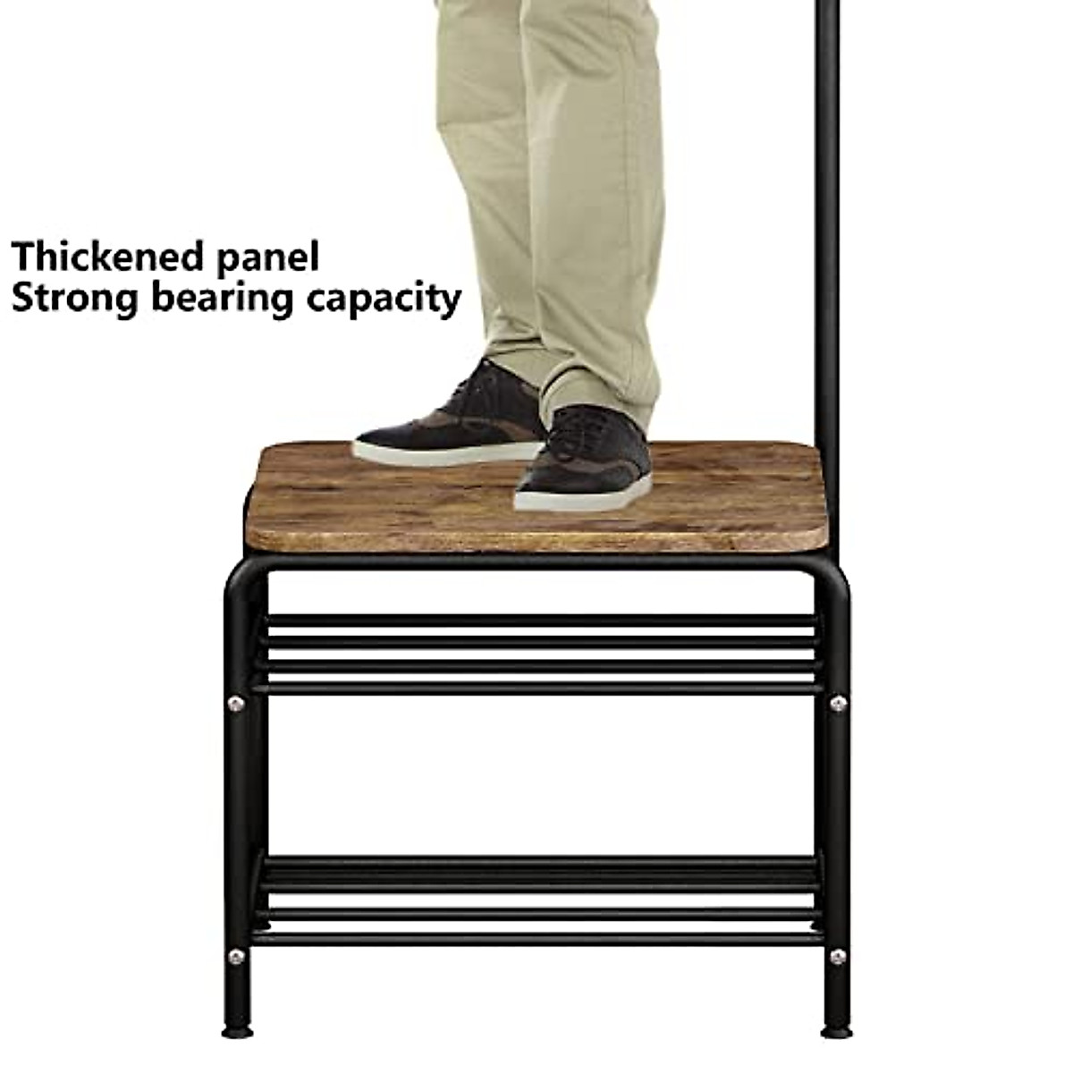 YIZAIJIA Coat Rack Shoe Bench 3 in 1 Multifunctional Industrial Style Coat Tree for Entryway Living Room Bedroom, Black