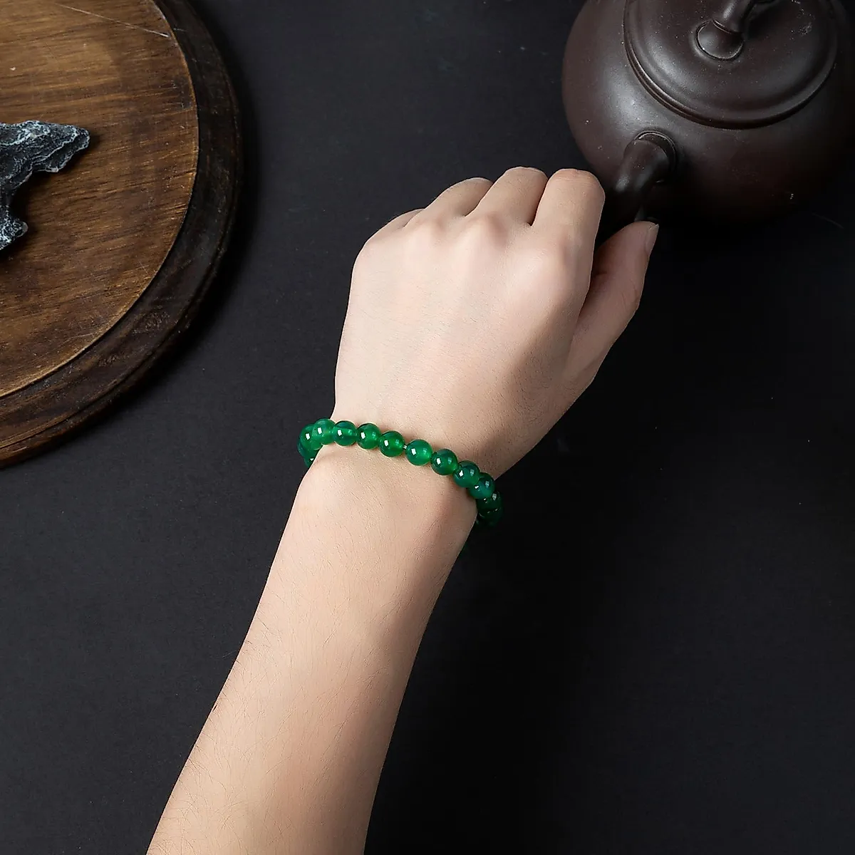 MIRGREE 120pcs 8mm Natural Gemstone Round Smooth Spacer Loose Stone Beads for Jewelry Making,Link Bracelets,Necklaces,Strand with Crystal Stretch Cord Spacer Beads (Green Agate)