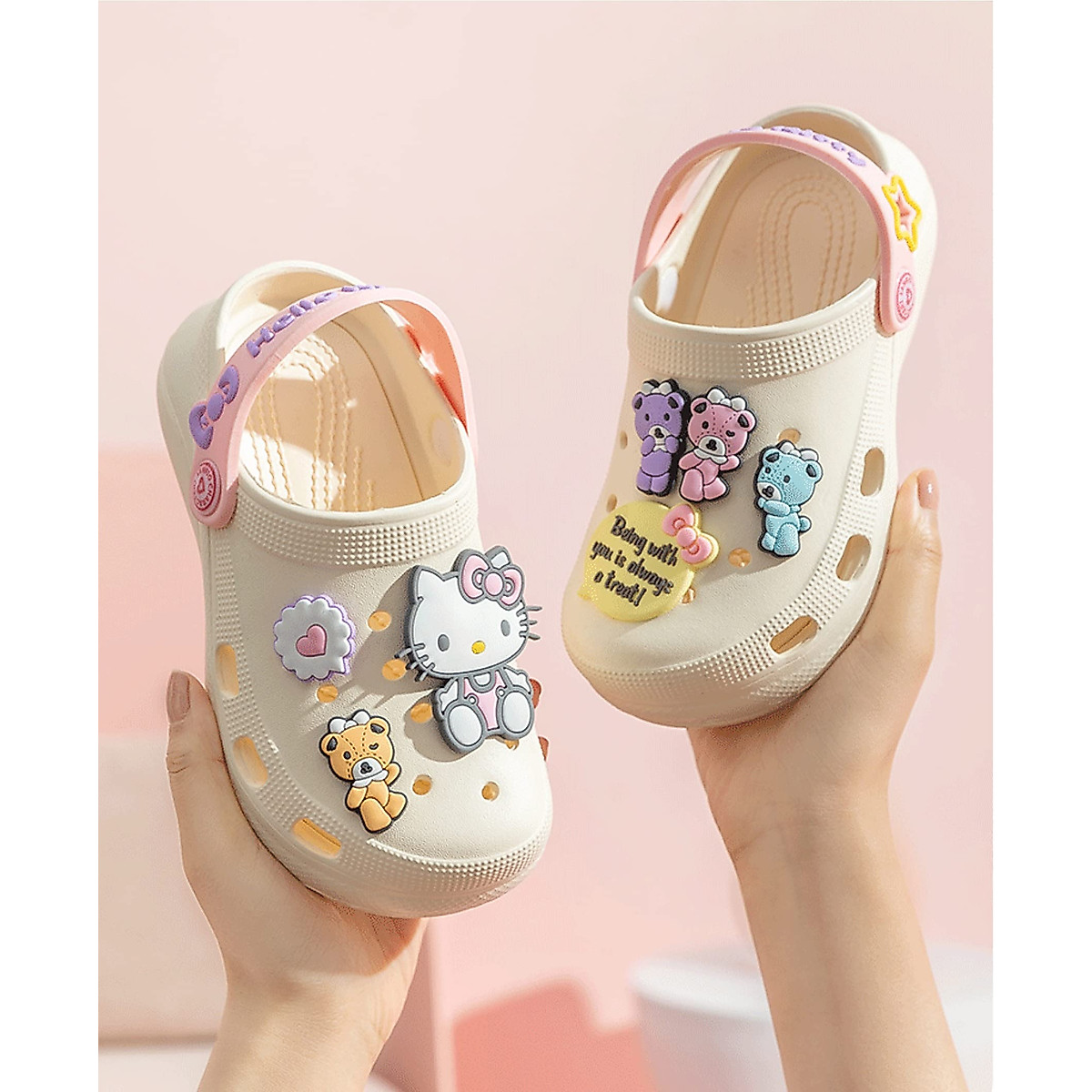 Everyday Delights Sanrio Hello Kitty Bears Clogs Slip on Water Shoes Casual Summer for Girls Kids Children - White XL Size