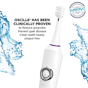 Conair Oscill8 Rechargeable Power Toothbrush for Adults and Children, White, 2-Minute Auto-Off Timer, 2 Bristle Heads, 270-Degree Angle, 2-In-1 Design, Battery Powered