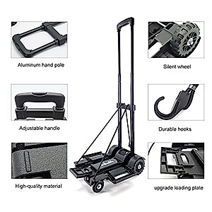 ZHJINGYU Folding Hand Truck,Foldable Utility cart with 4 Wheels & 2 Elastic Ropes,Foldable Dolly cart,Backpack Trolley,Luggage Platform Truck,Travel,Moving,Shopping,Small,Lightweight for Women