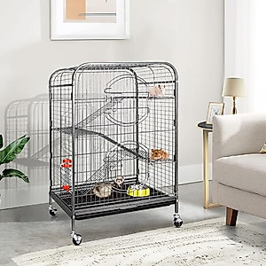 37-Inch Ferret Guinea Pigs Chinchilla Cage Indoor Habitats Animal Hutch with Rolling Stand, Shelves, Ramps and Tray