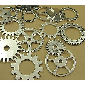 ALL in ONE MAHAVIMOKSA 200 Grams Steampunk Gear Wheel Charms Cog Connectors Pendants Jewelry Finding DIY Craft (Silver)
