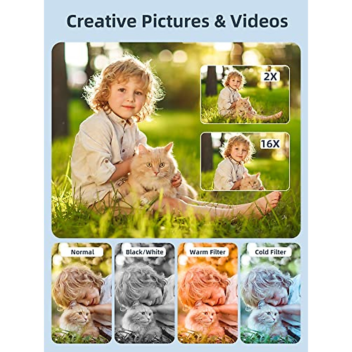 Digital Camera, FHD 1080P Kids Camera 44MP Point and Shoot Digital Cameras with 32GB SD Card, 16X Zoom, Two Batteries, Lanyard, Compact Small Camera for Kids Boys Girls Teens Students Seniors-Black