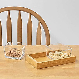 GOODSDECO Glass Serving Dishes with Wood Serving Tray, Divided Serving Platters with Wood Tray, Glass Bowl and Platters for Parties (2pcs)