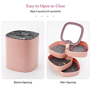 Islam, Arabic, Indian, Ottoman Motifs Tribal Mandala Floral Flower Women Jewelry Box with Mirror, 360 Degree Rotating 4-layer Tray with Lid, Storage Bag Case for Rings, Necklaces, Bracelets