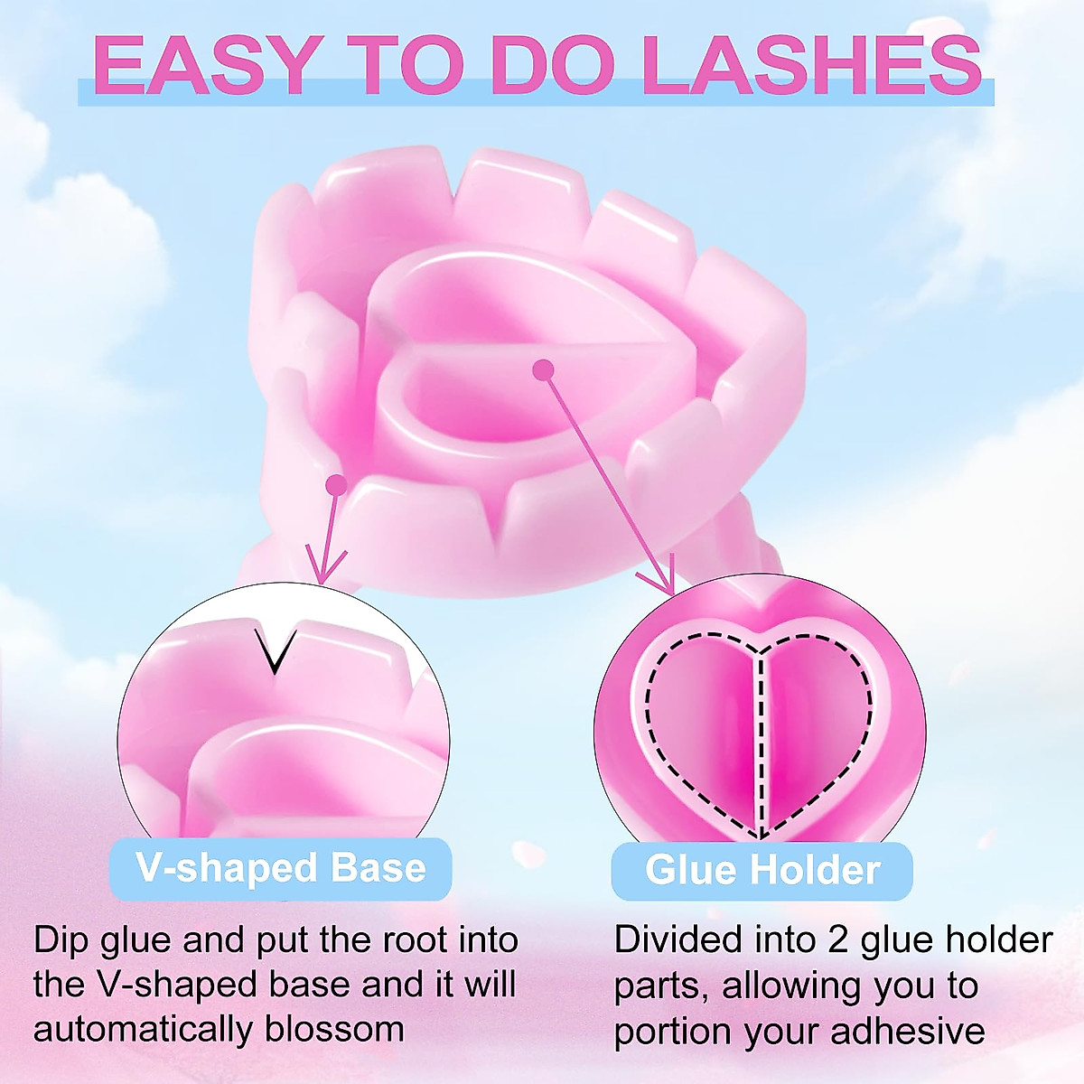 NXJ INFILILA Glue Rings for Eyelash Extensions, 100PCS Disposable Rings for Lashes, Lovely Heart Shape Lash Fan Blossom Glue Cups Lash Extension Supplies Lash Supplies for Eyelash Extensions