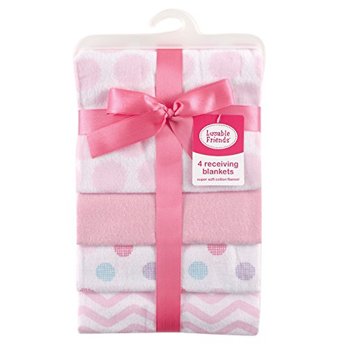 Luvable Friends Unisex Baby Cotton Flannel Receiving Blankets, Pink Dots 4-Pack, One Size