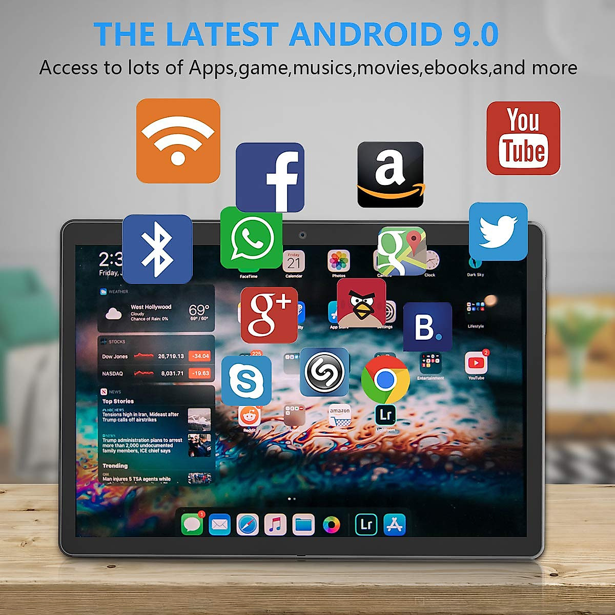 Tablet 10.1 Inch, Android 9.0 Pie Tablet PC with 32GB ROM/128GB Expand, Dual Sim Card 2MP+ 5MP Camera, WiFi, Bluetooth, GPS, Quad Core, IPS HD Display, Google Certified Tablet【2020 Newest Silver】